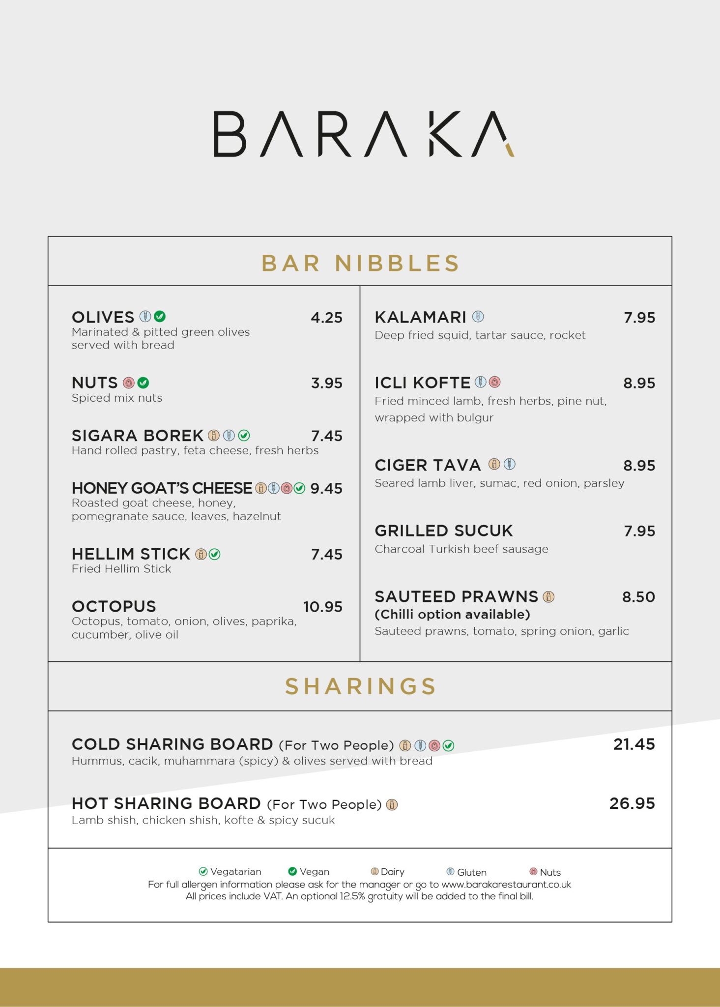 Bar Menu – Baraka